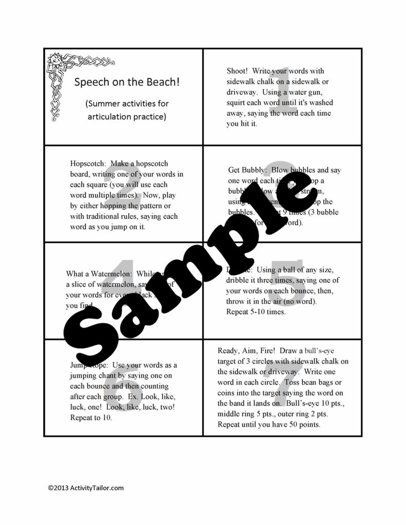 FREEBIE: Speech on the Beach (Summer Activities for Artic Practice at ...