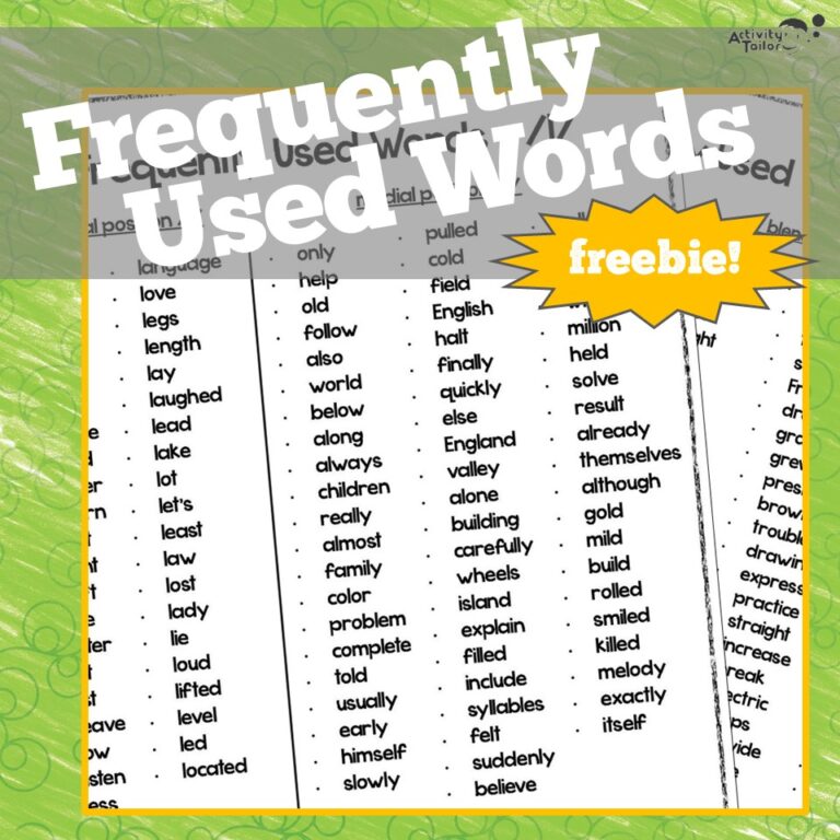 High Frequency Word List for Articulation Therapy - Activity Tailor