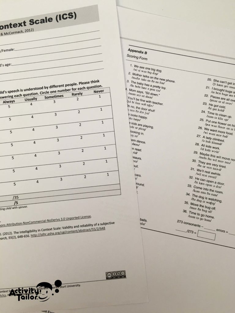 Supplementing Artic Assessments - Activity Tailor