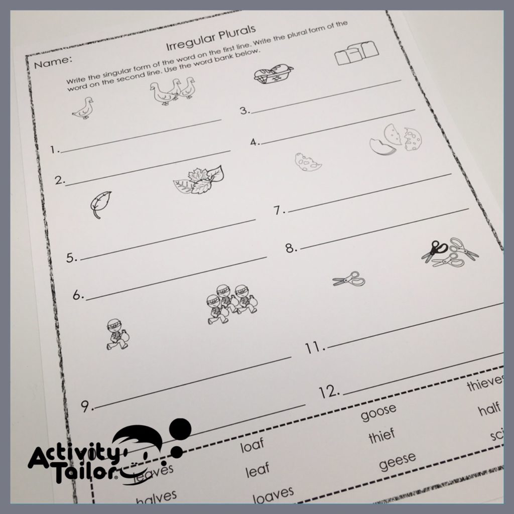Irregular Plural Nouns - Activity Tailor