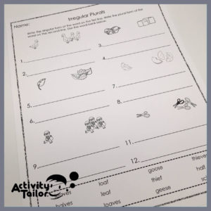 Irregular Plural Nouns - Activity Tailor