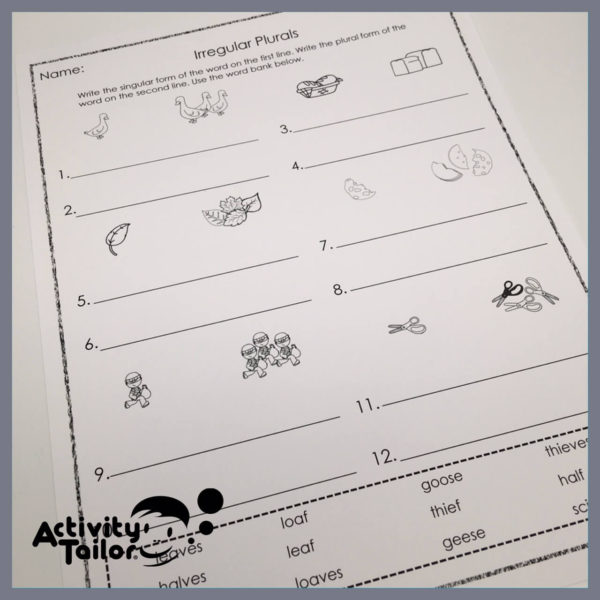 Irregular Plural Nouns - Activity Tailor