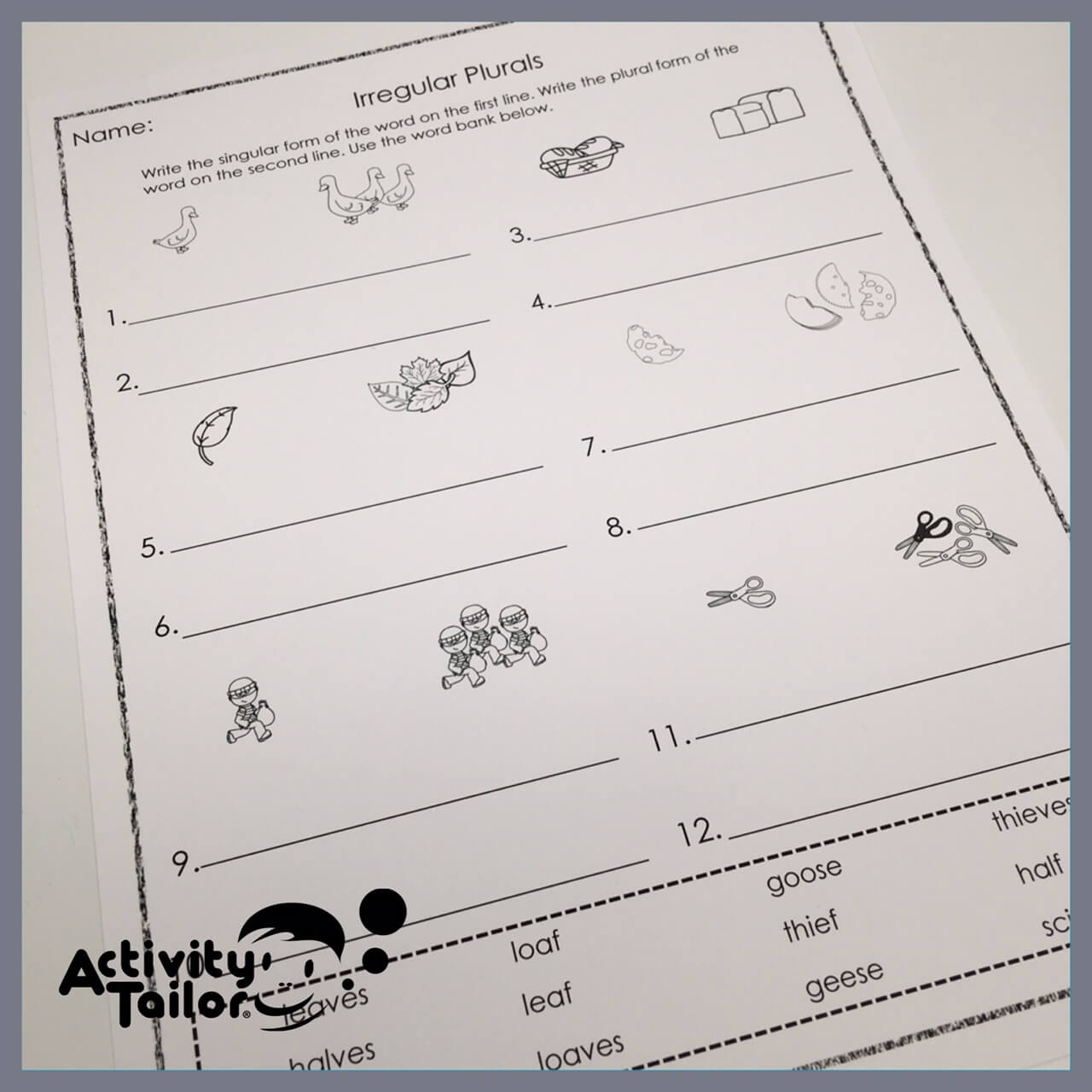 Irregular Plural Nouns - Activity Tailor